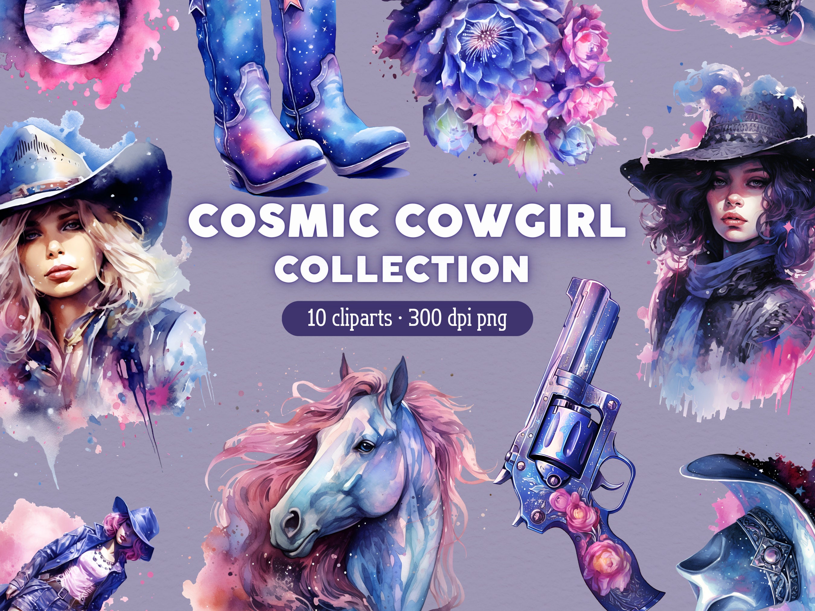 Cosmic Cowgirl PNG, Space Cowgirl Clipart, Western Watercolor Clip Art ...