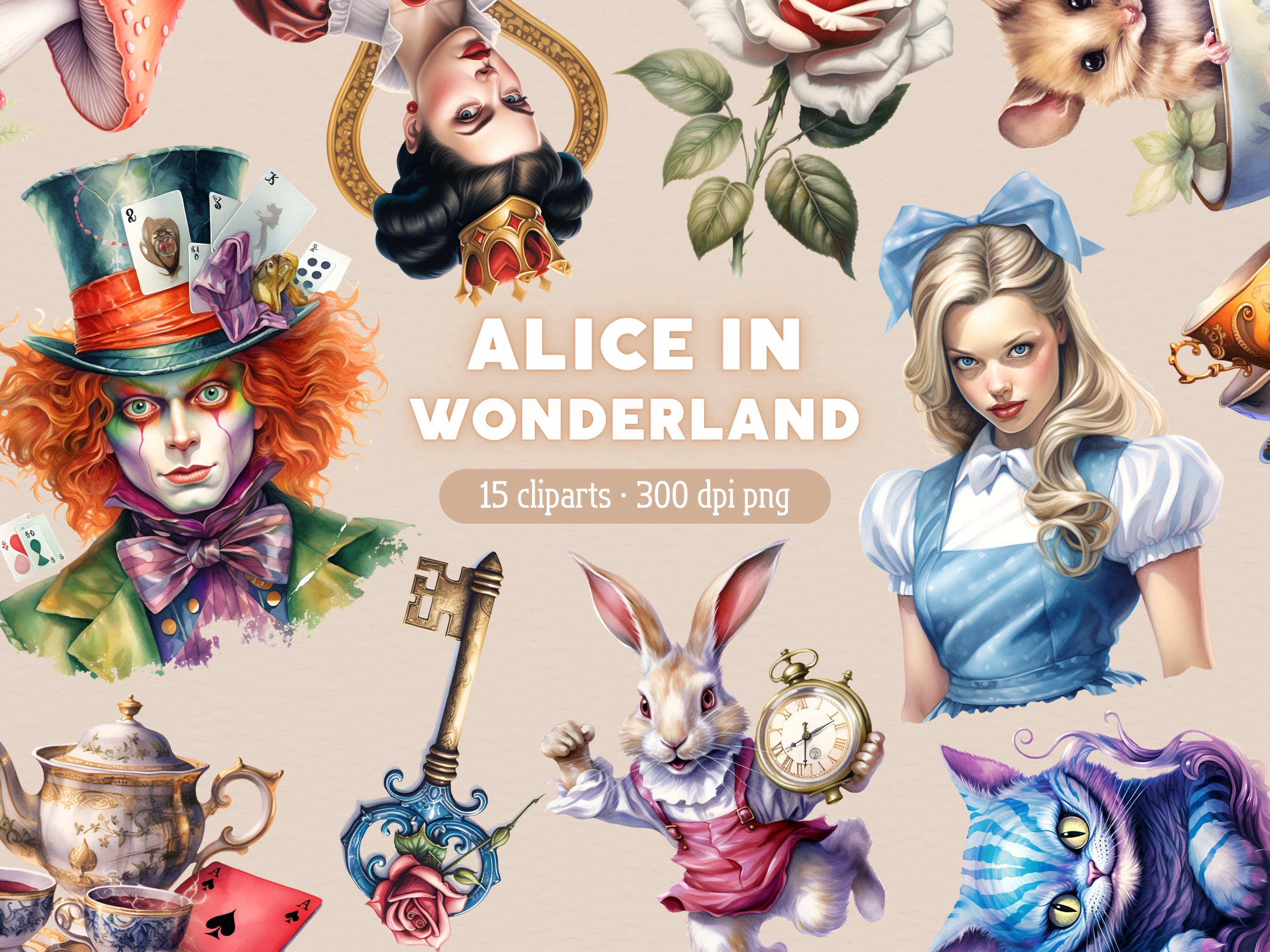 Alice in Wonderland Clipart Fairy Tales PNG Magical Fantasy - Etsy