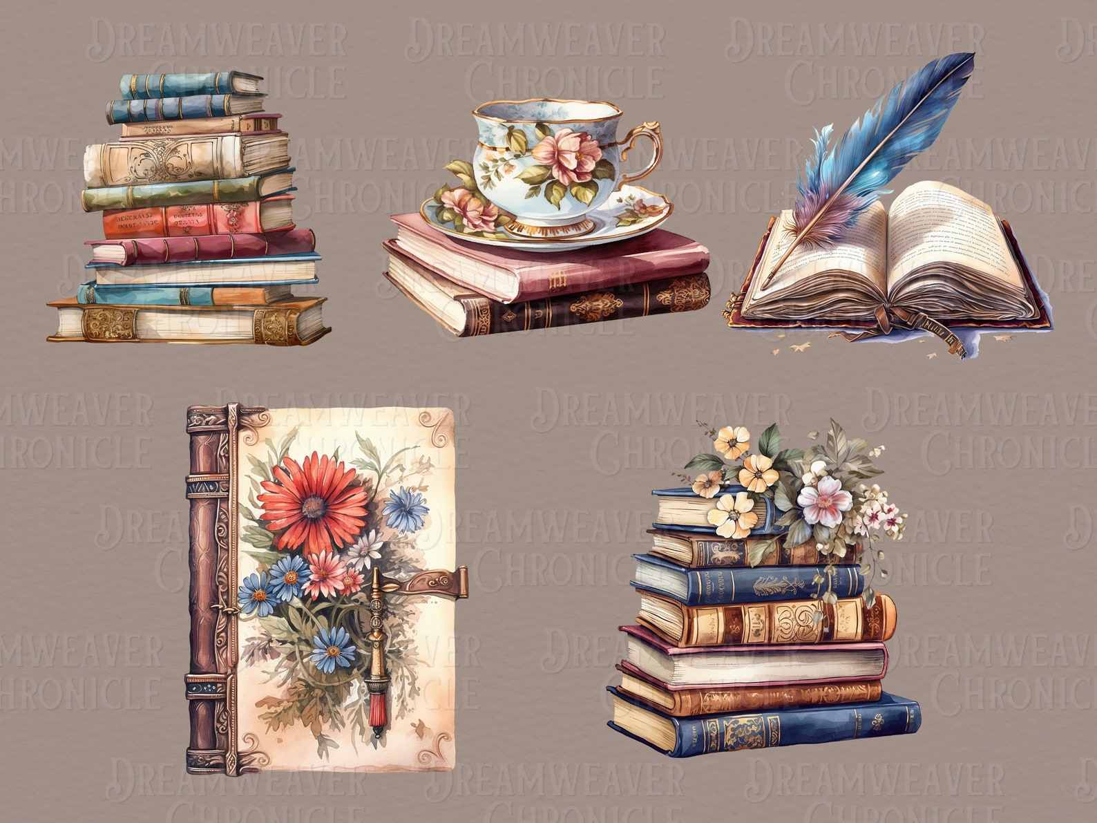 Vintage Books PNG, Bookish Clipart, Books Stacks Clip Art, Digital ...