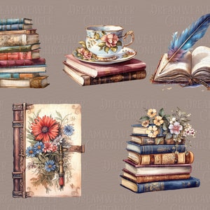 Vintage Books PNG, Bookish Clipart, Books Stacks Clip Art, Digital ...