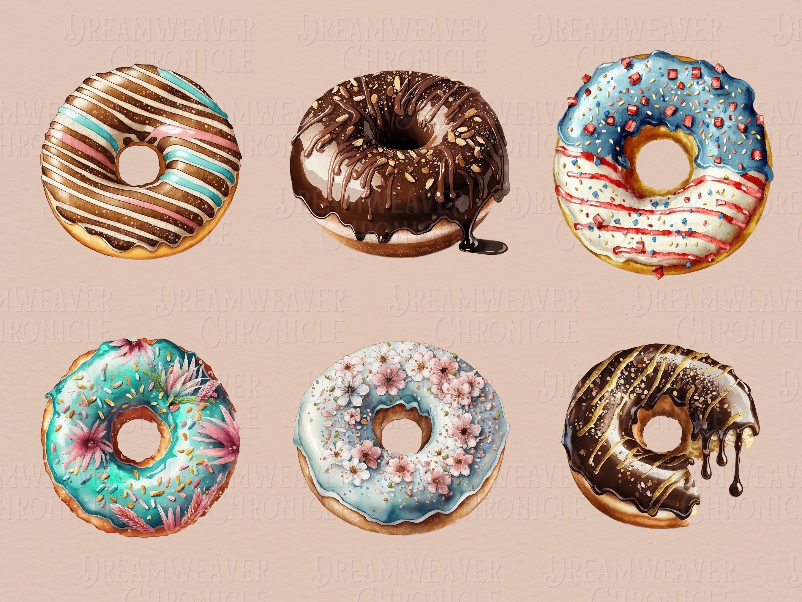 Watercolor Donuts PNG Donut Clipart Sweet Bakery Clip Art - Etsy