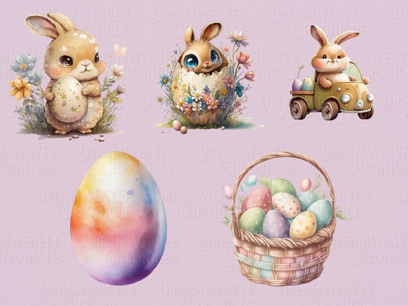 Easter Clipart, Easter Bunny PNG, Easter Baskets Clip Art, Bundle for ...