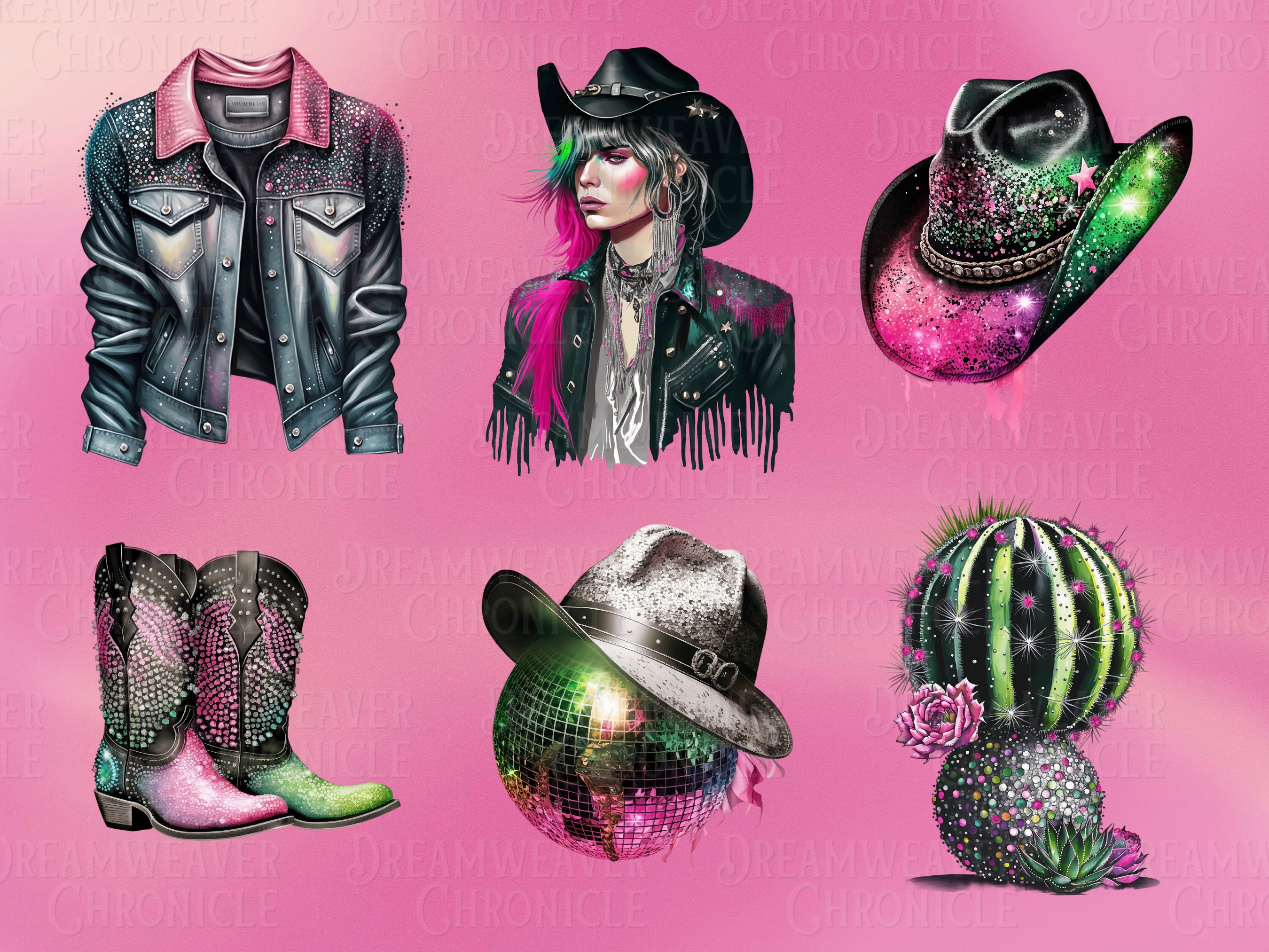 Disco Cowgirl PNG Wild Western Clipart Funky Watercolor Clip - Etsy