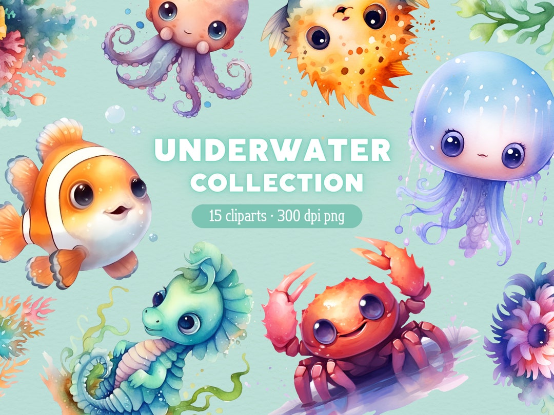 Cute Underwater Clipart, Under the Sea Png, Fish Clipart, Dolphin Png ...
