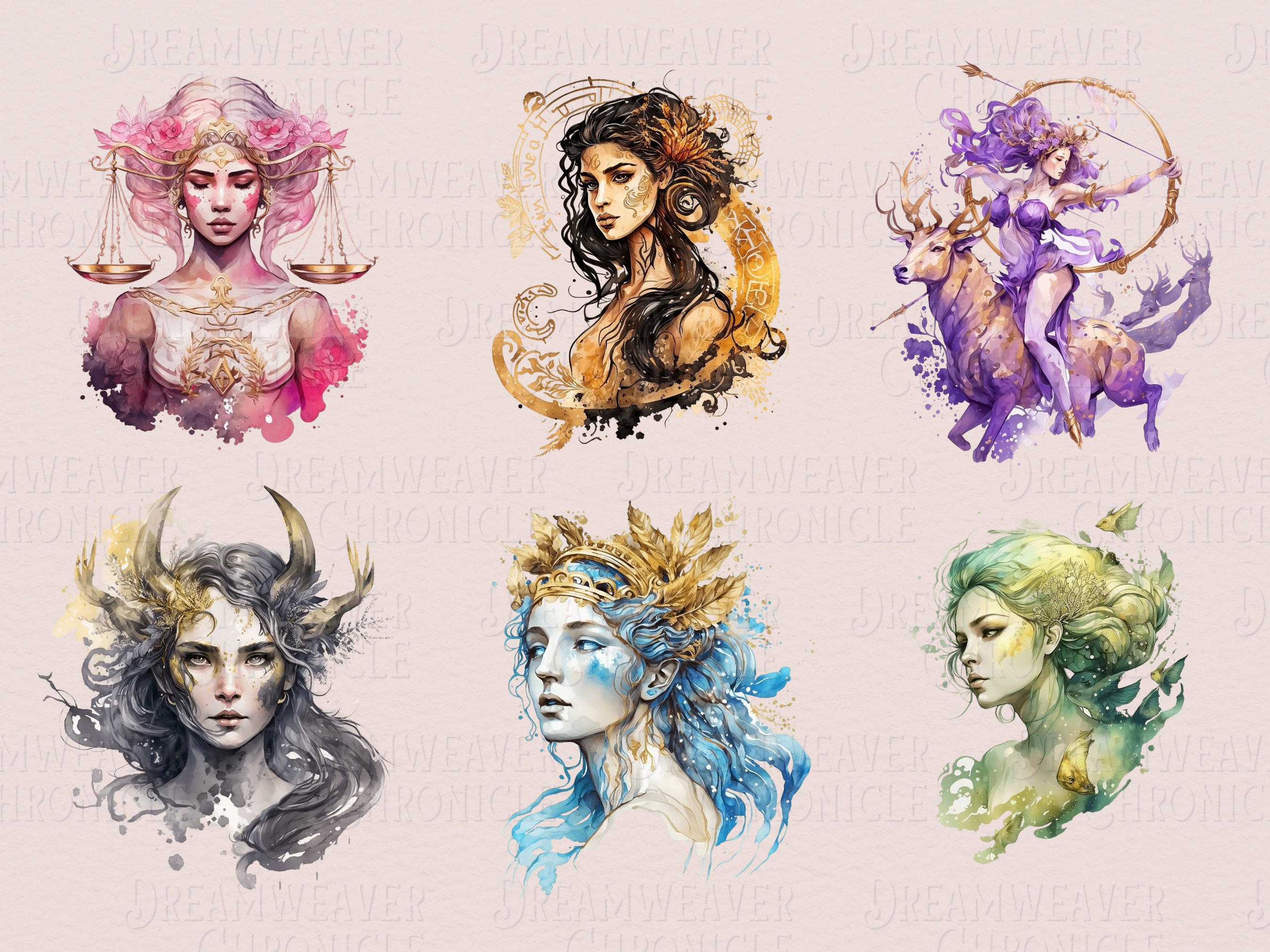 Astrological Goddesses PNG Zodiac Signs Clipart Astrology - Etsy