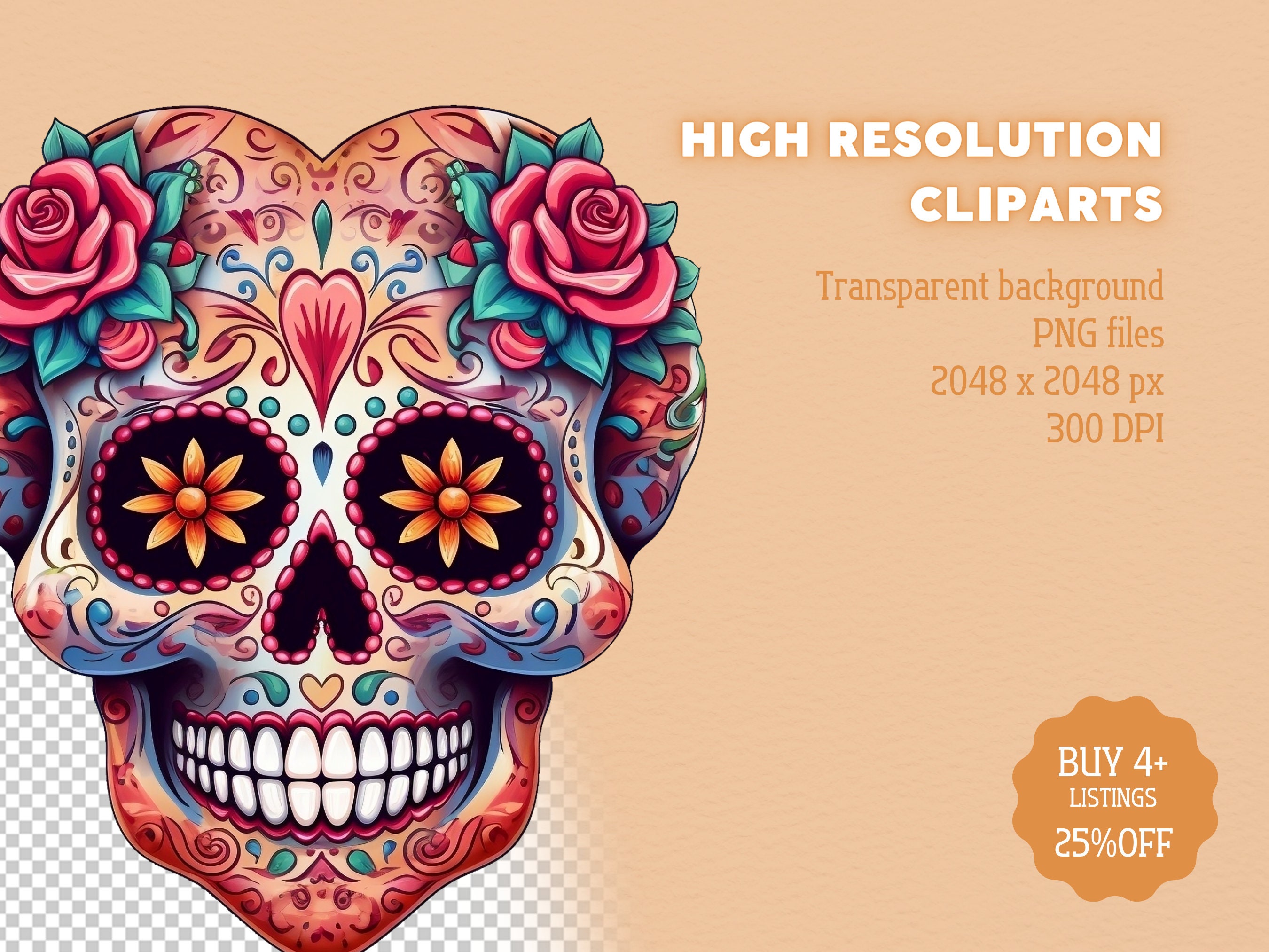 Sugar Skull PNG Day of the Dead Clipart Dia De Los Muertos - Etsy
