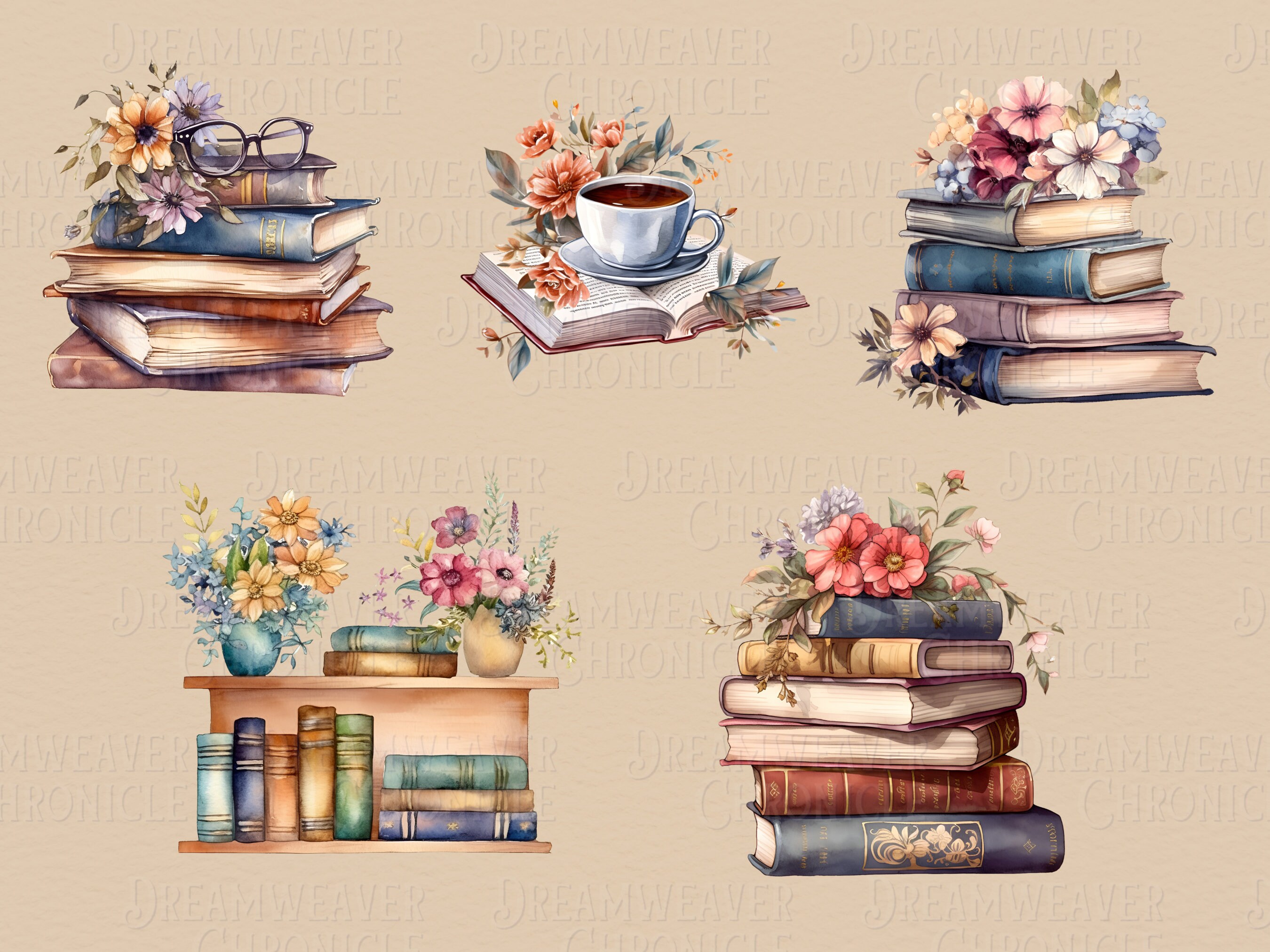 Watercolor Books PNG Bookish Clipart Books Stacks Clip Art - Etsy