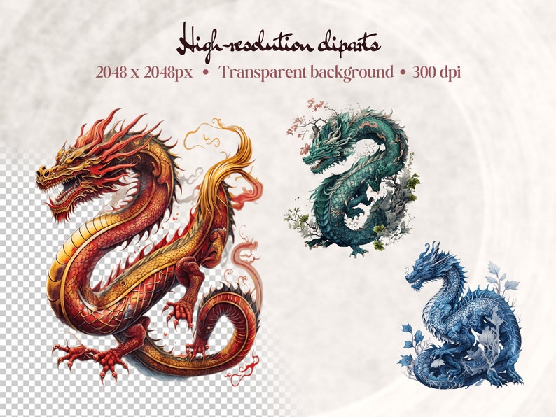 Oriental Dragon PNG Fantasy Clipart Animals Clip Art Bundle - Etsy