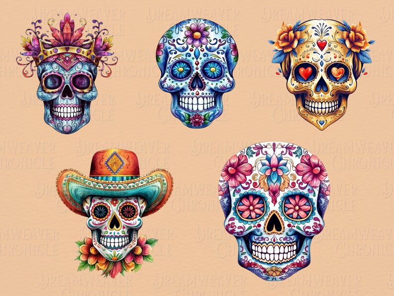 Sugar Skull PNG Day of the Dead Clipart Dia De Los Muertos - Etsy