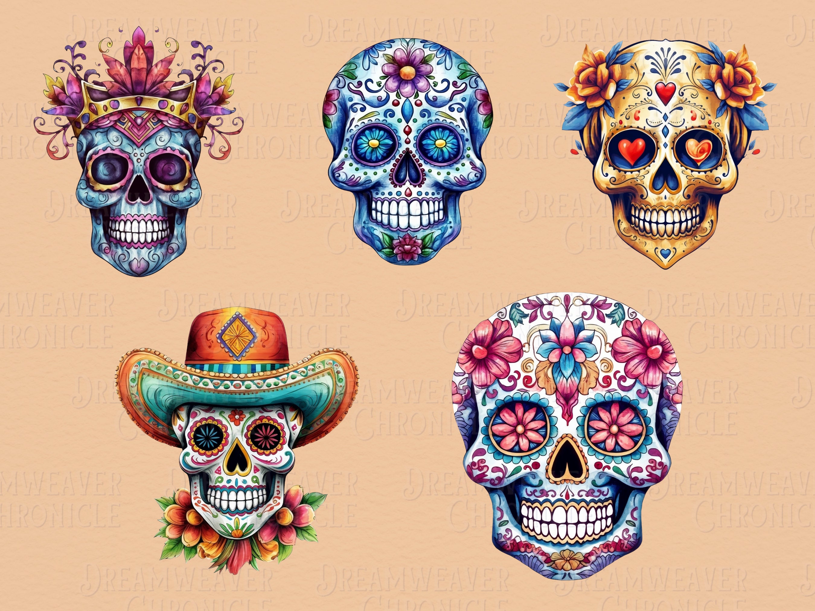 Sugar Skull PNG Day of the Dead Clipart Dia De Los Muertos - Etsy