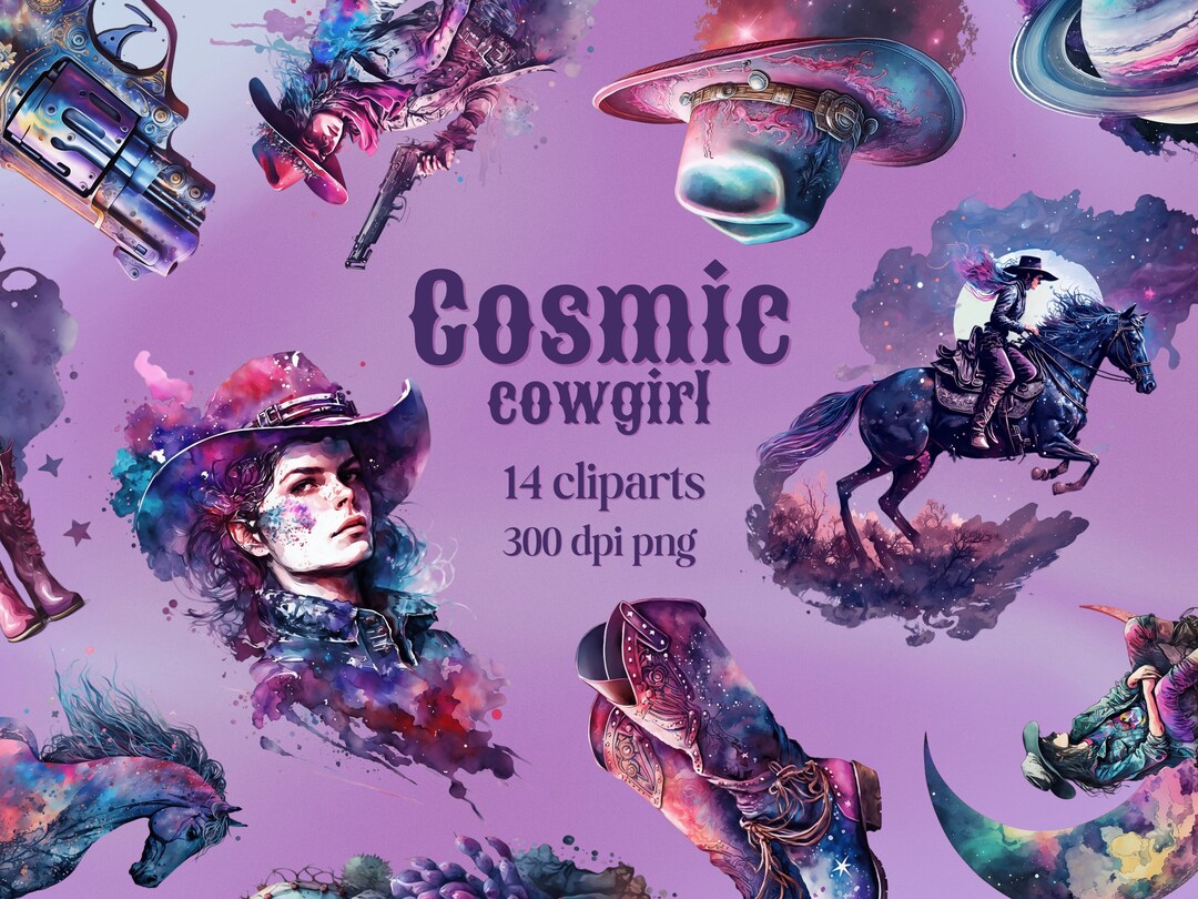 Cosmic Cowgirl PNG Space Cowgirl Clipart Western Watercolor - Etsy