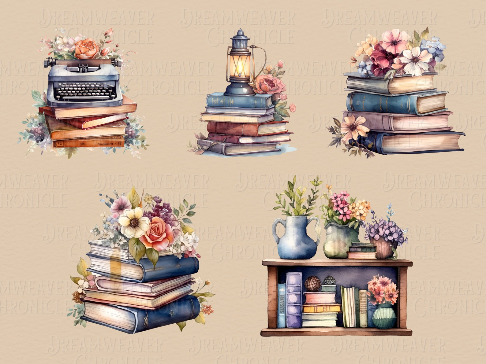 Watercolor Books PNG Bookish Clipart Books Stacks Clip Art - Etsy