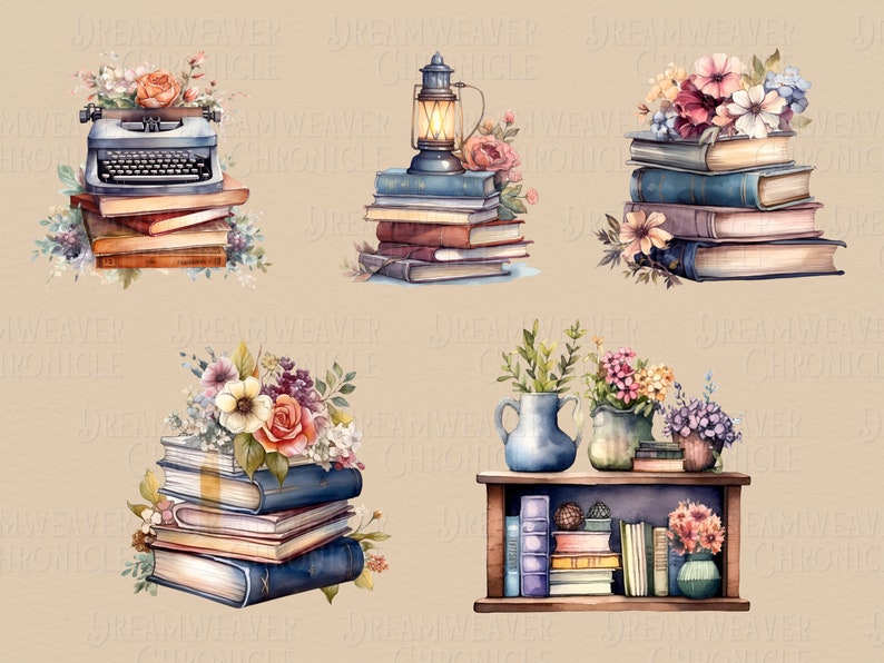 Watercolor Books PNG Bookish Clipart Books Stacks Clip Art - Etsy