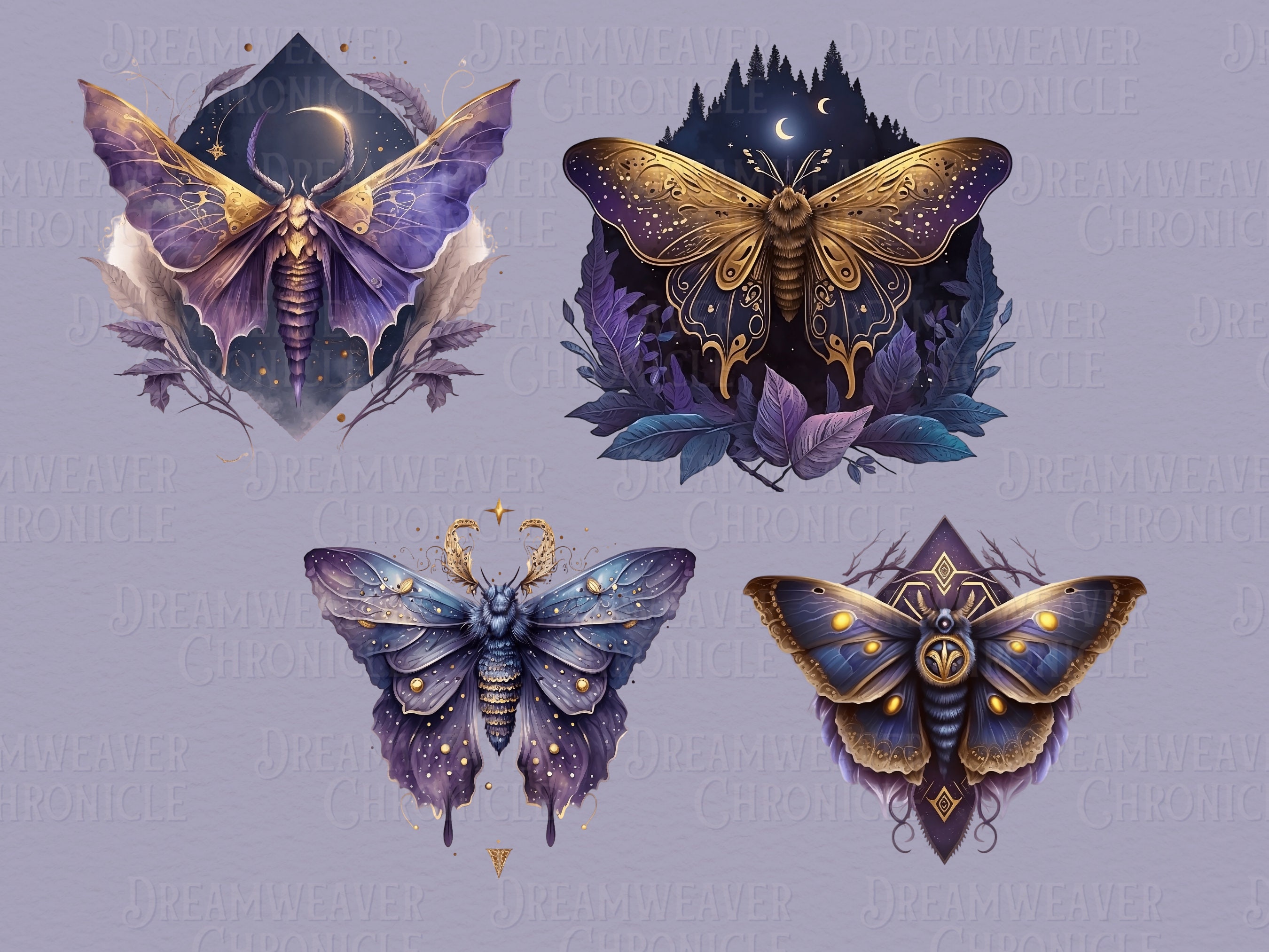Mystical Moths Clipart Moth PNG Moon Celestial Clip Art - Etsy