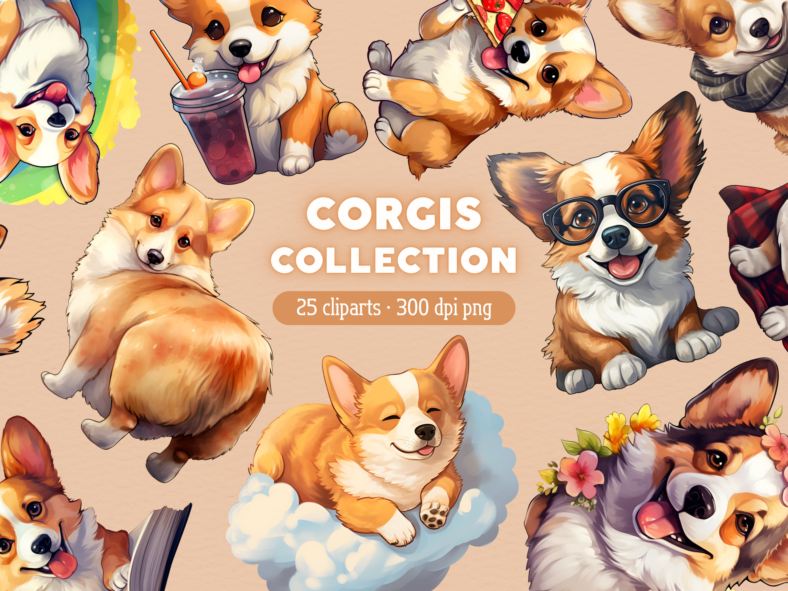 Corgi PNG, Kawaii Corgis Clipart, Dog Clip Art, Cute Animal PNG, Bundle ...