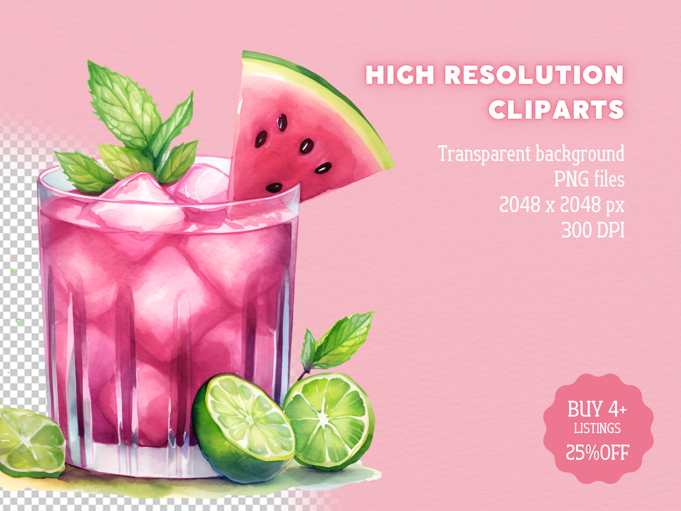 Pink Watermelon PNG, Watermelon Clipart, Summer Watercolor Clip Art ...