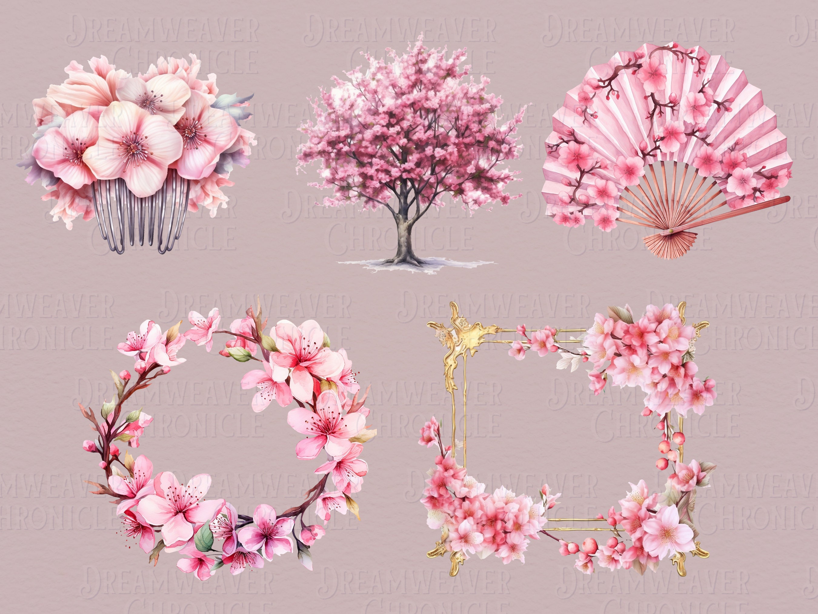 Cherry Blossoms PNG Flower Clipart Spring Watercolor Clip - Etsy