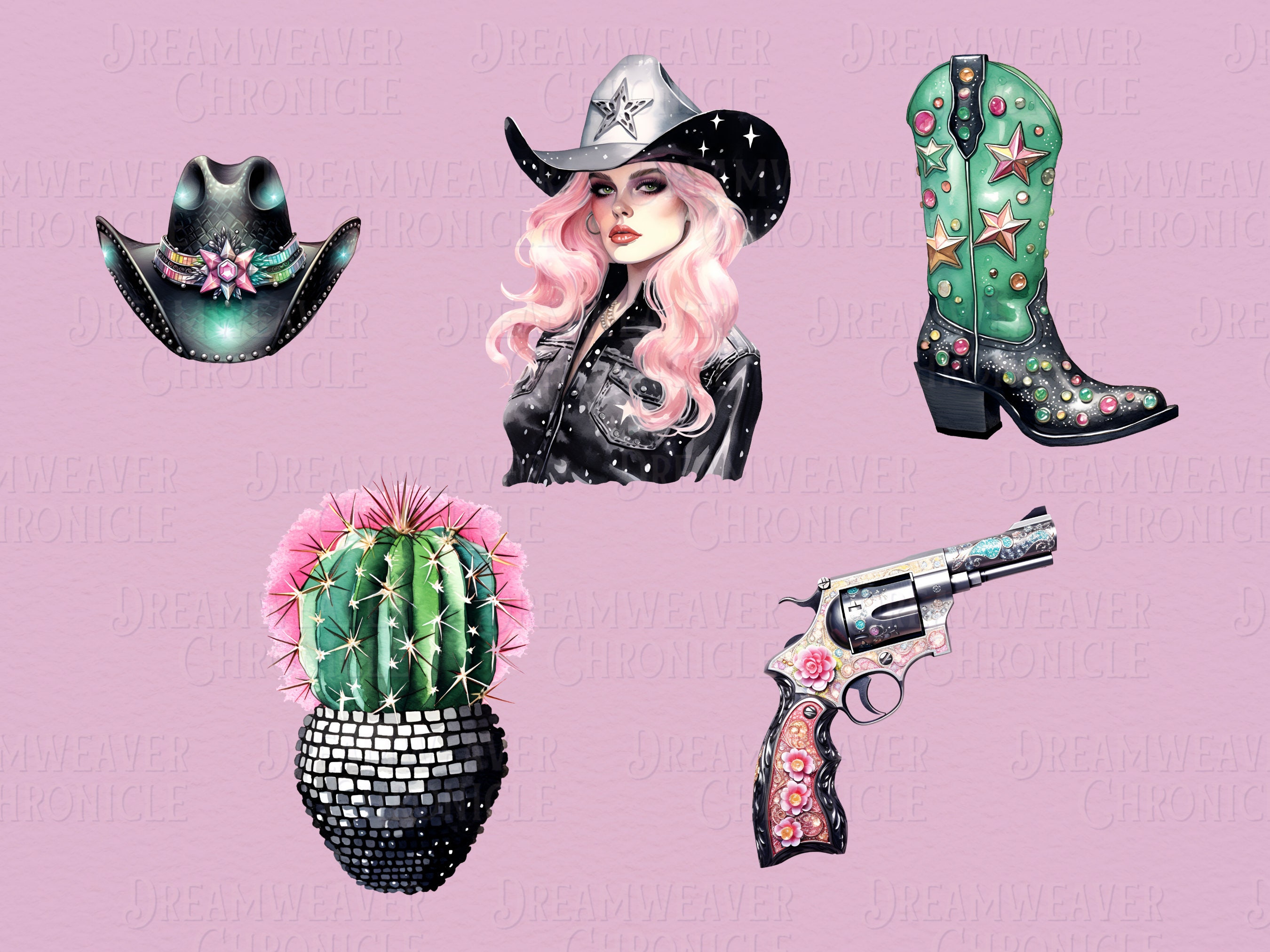 Disco Cowgirl PNG, Wild Western Clipart, Funky Watercolor Clip Art ...