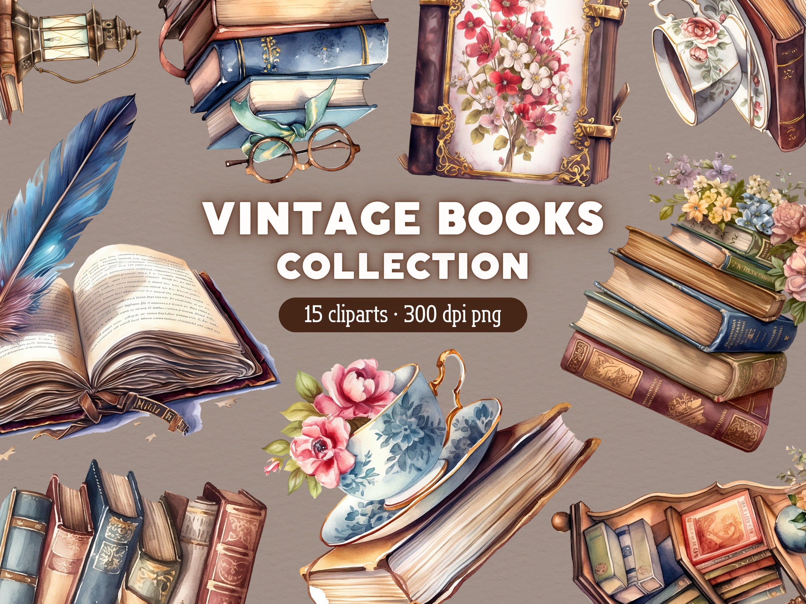 Vintage Books PNG, Bookish Clipart, Books Stacks Clip Art, Digital ...
