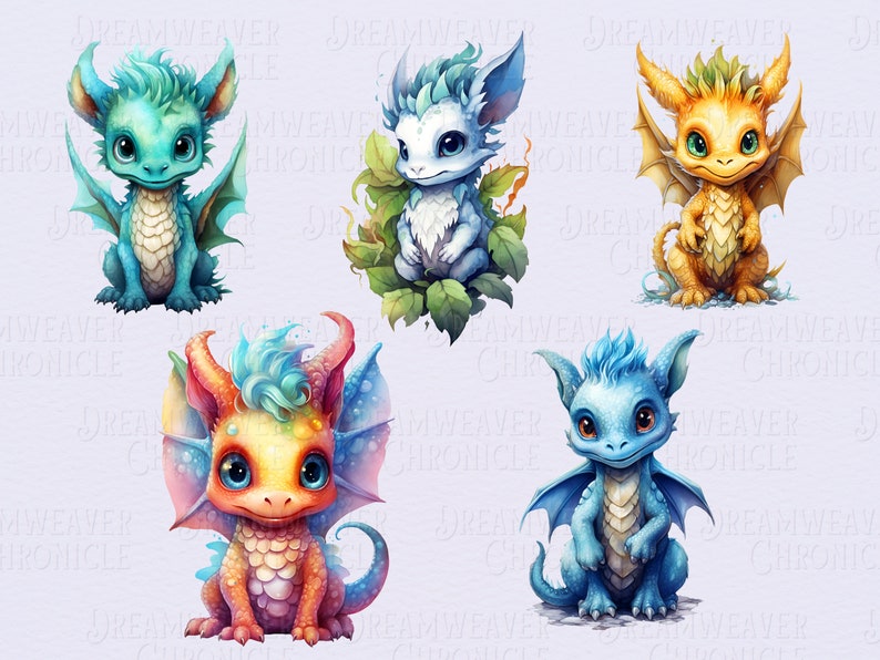 Baby Dragons PNG Cute Fantasy Dragons Clipart Watercolor - Etsy