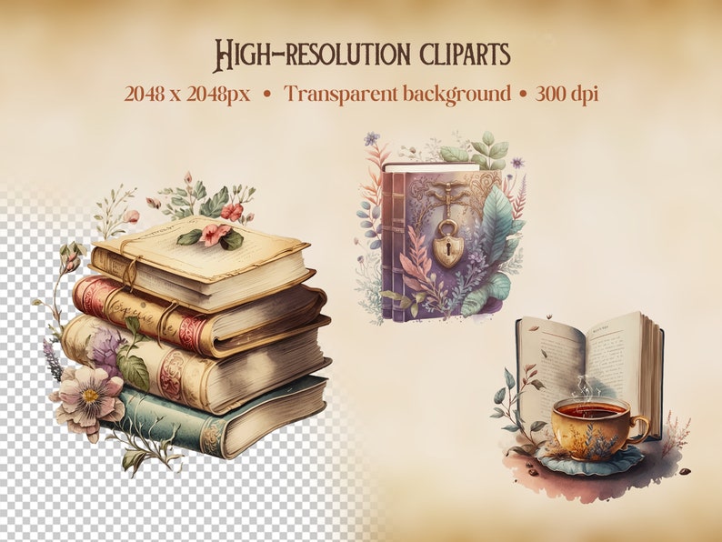 Watercolor Books PNG Bookish Clipart Books Stacks Clip Art - Etsy