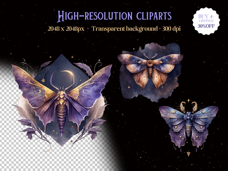 Mystical Moths Clipart Moth PNG Moon Celestial Clip Art - Etsy