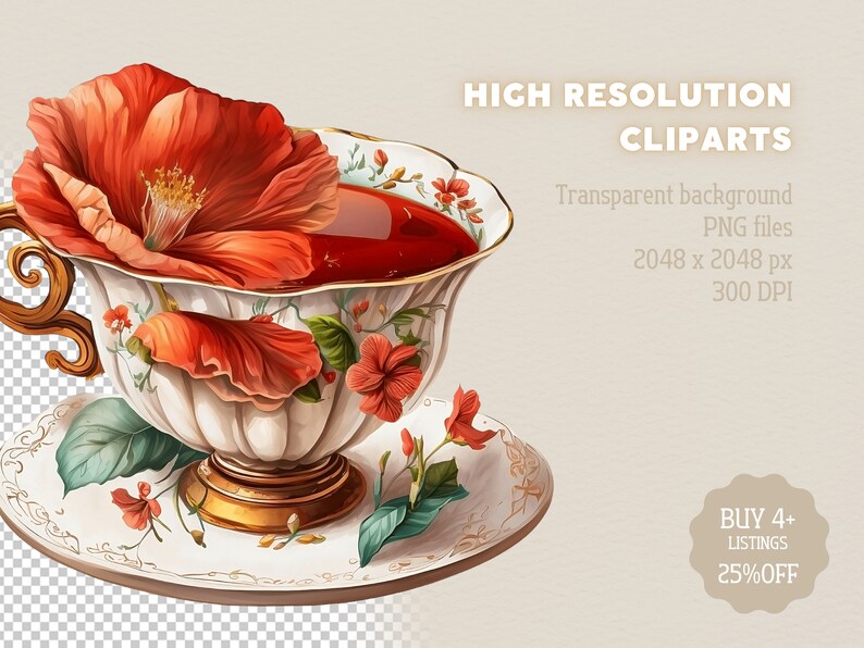 Vintage Flowers Teacups PNG, Tea Time Clipart, Tea Party Clip Art ...