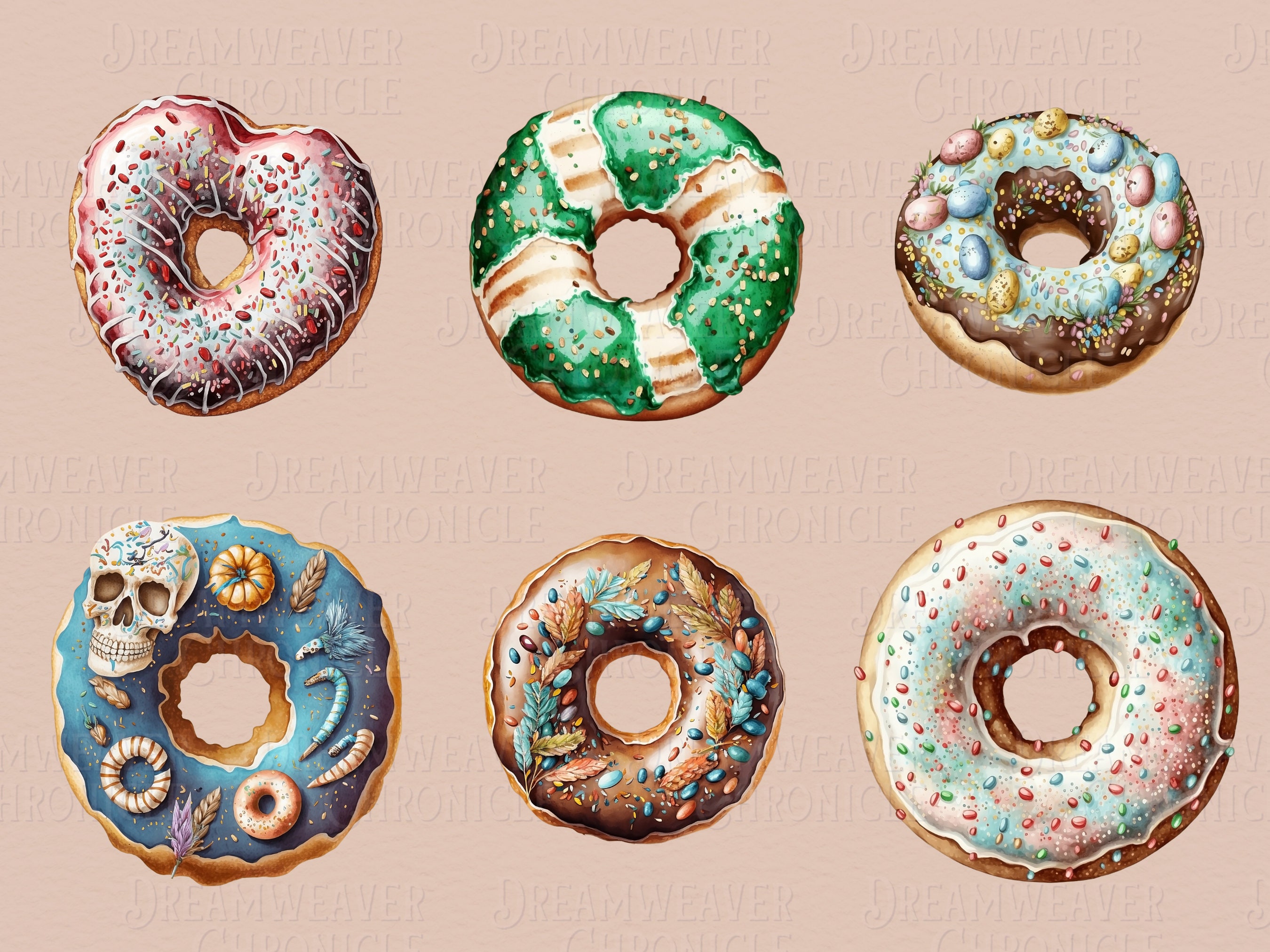 Watercolor Donuts PNG Donut Clipart Sweet Bakery Clip Art - Etsy