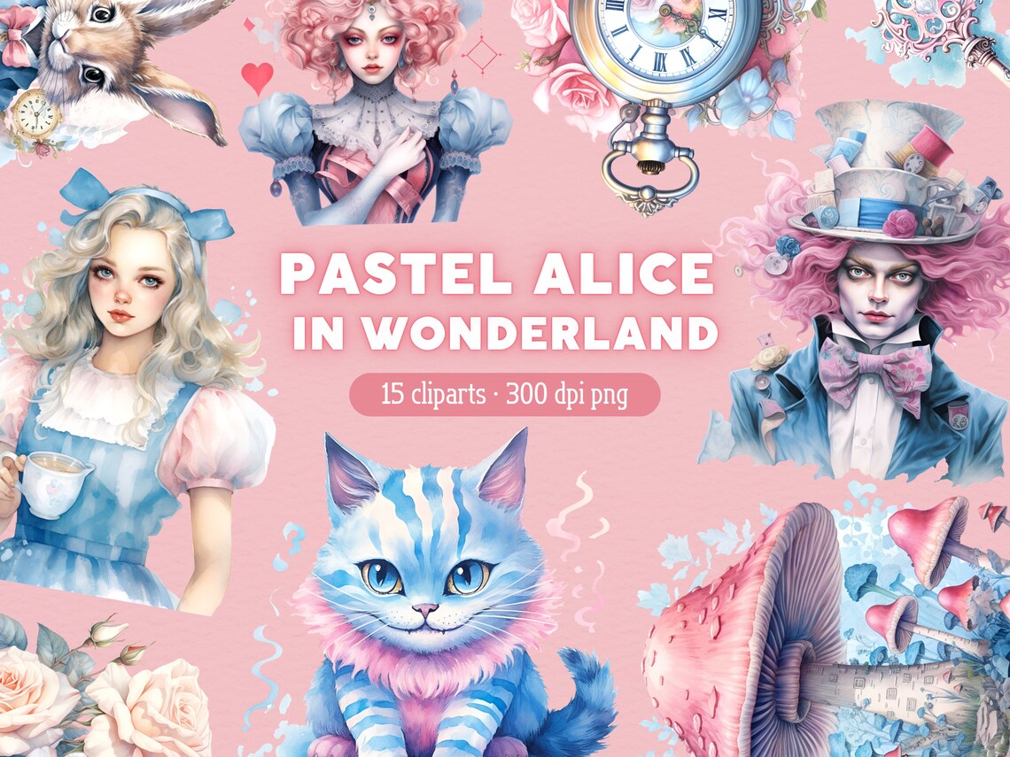 Pastel Alice in Wonderland Clipart Fairy Tales PNG Fantasy - Etsy UK