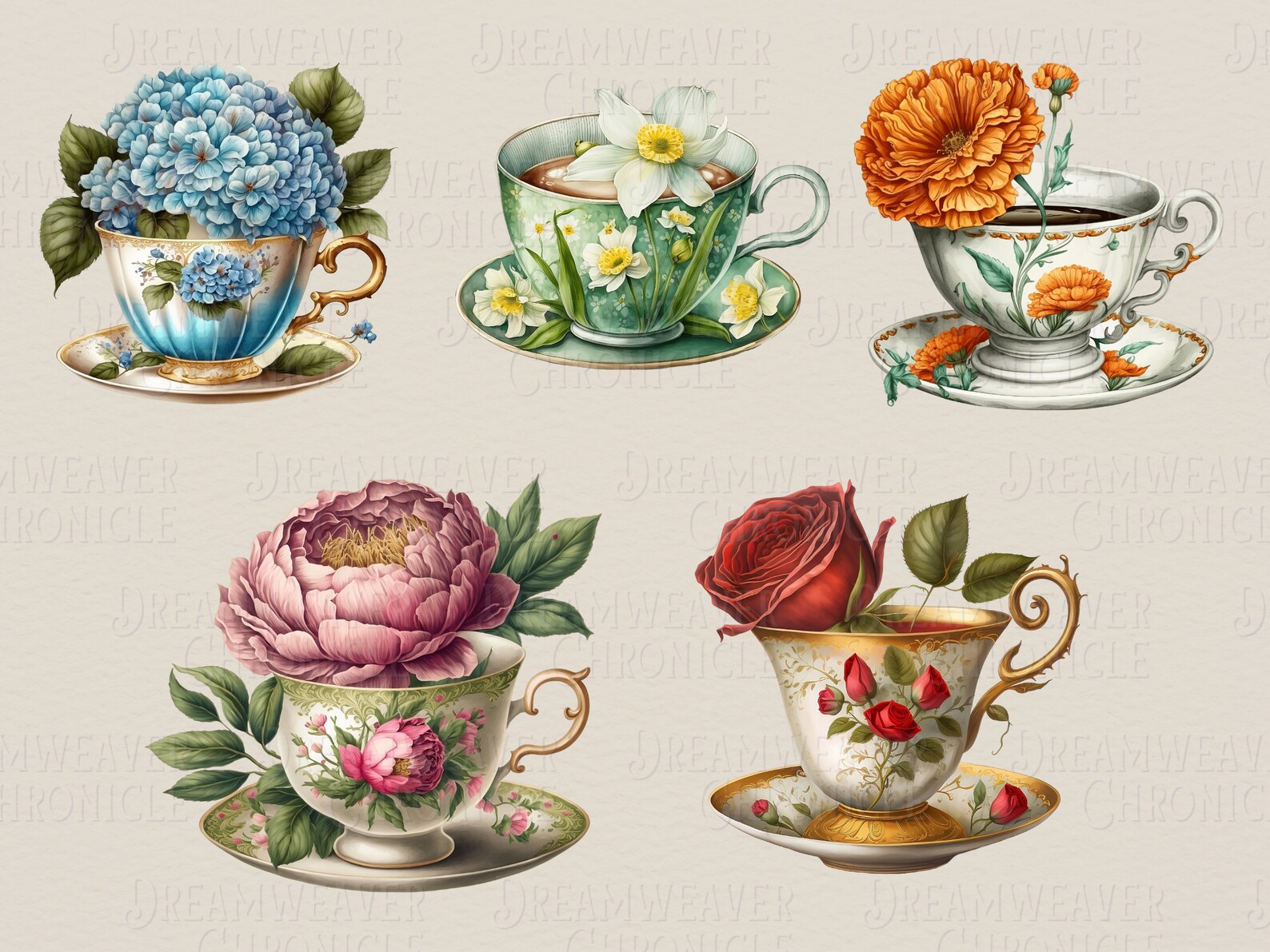 Vintage Flowers Teacups PNG, Tea Time Clipart, Tea Party Clip Art ...