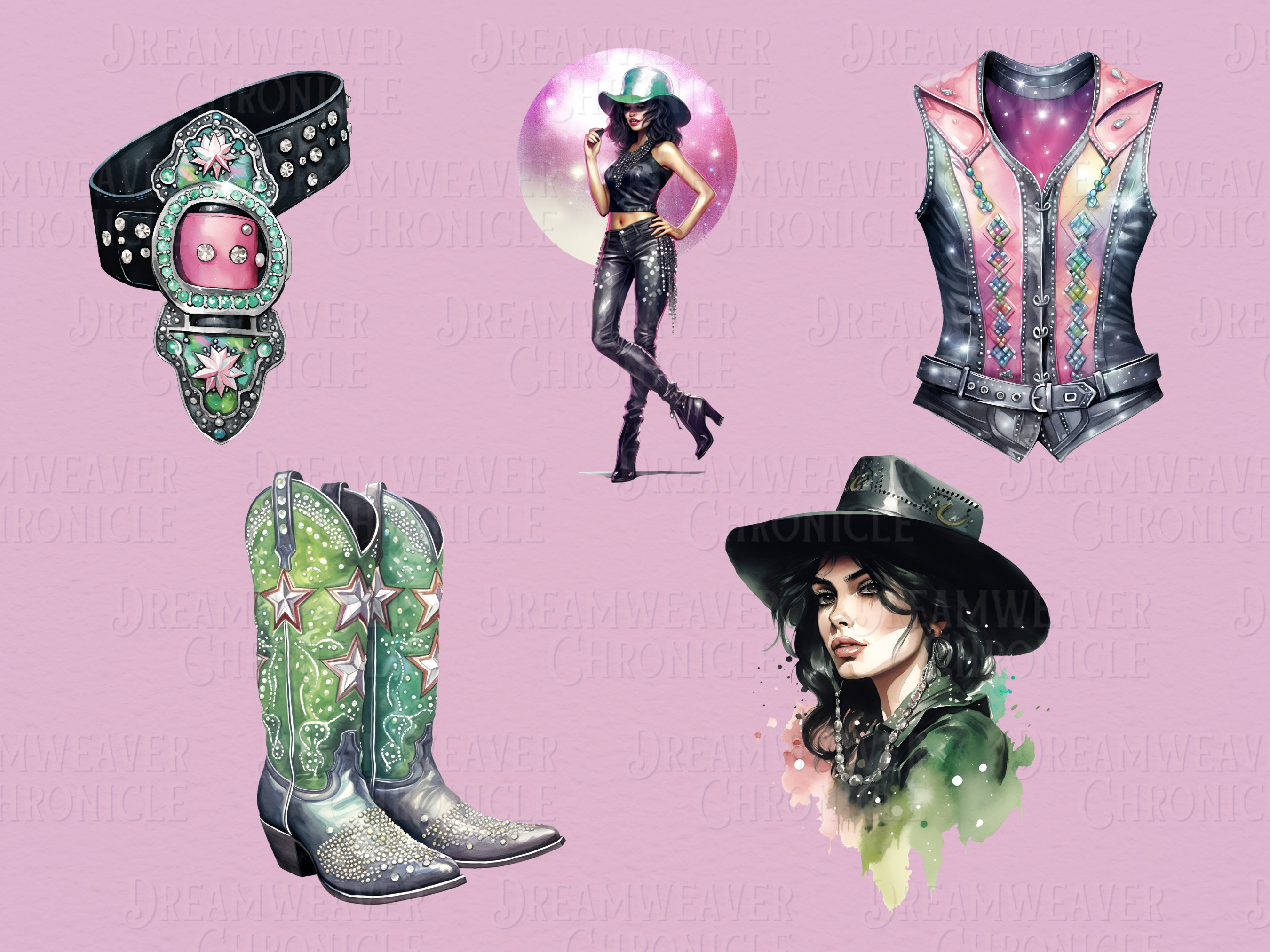 Disco Cowgirl PNG, Wild Western Clipart, Funky Watercolor Clip Art ...
