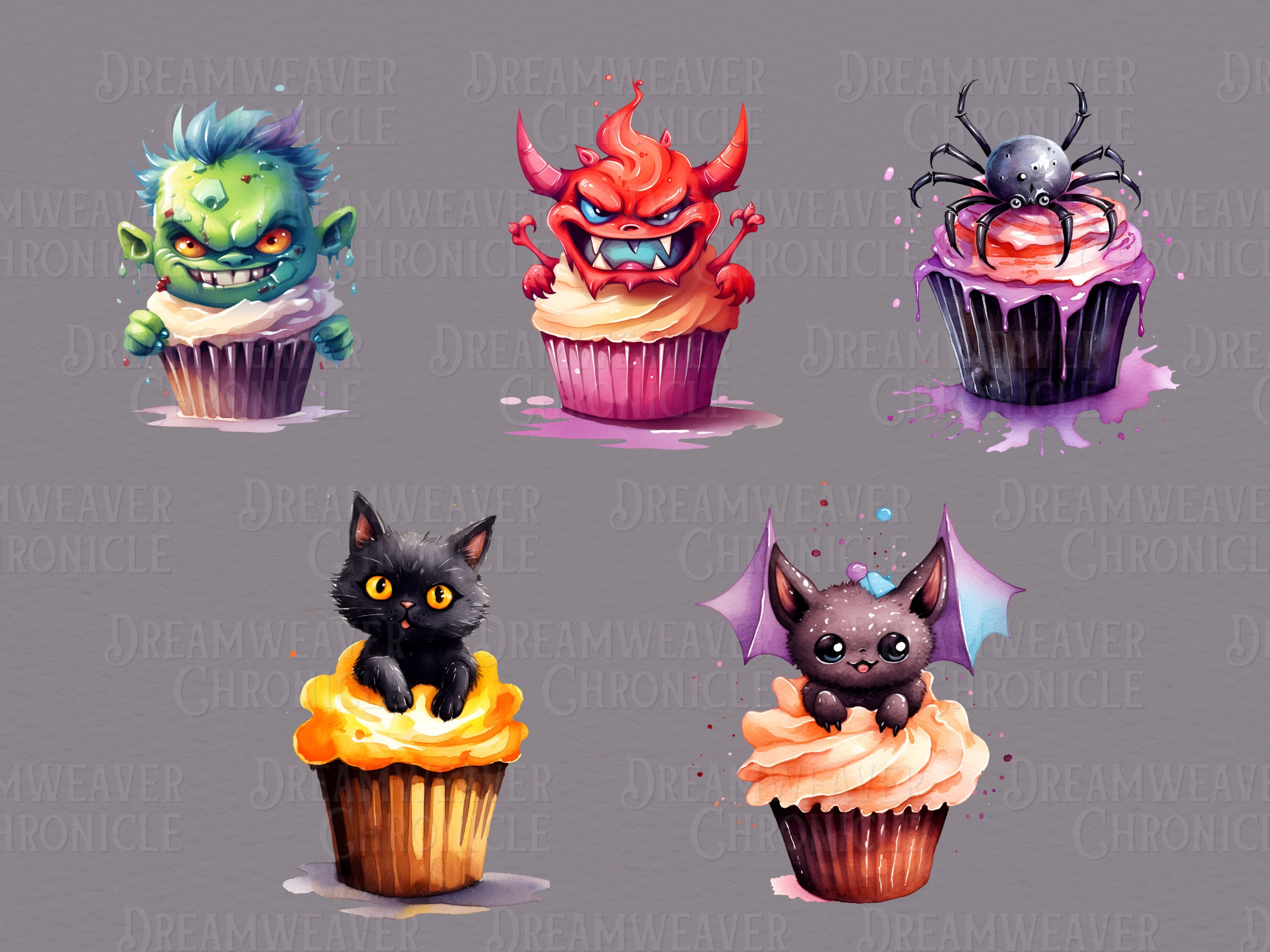 Halloween Cupcake PNG, Spooky Clipart, Scary Sweet Watercolor Clip Art ...