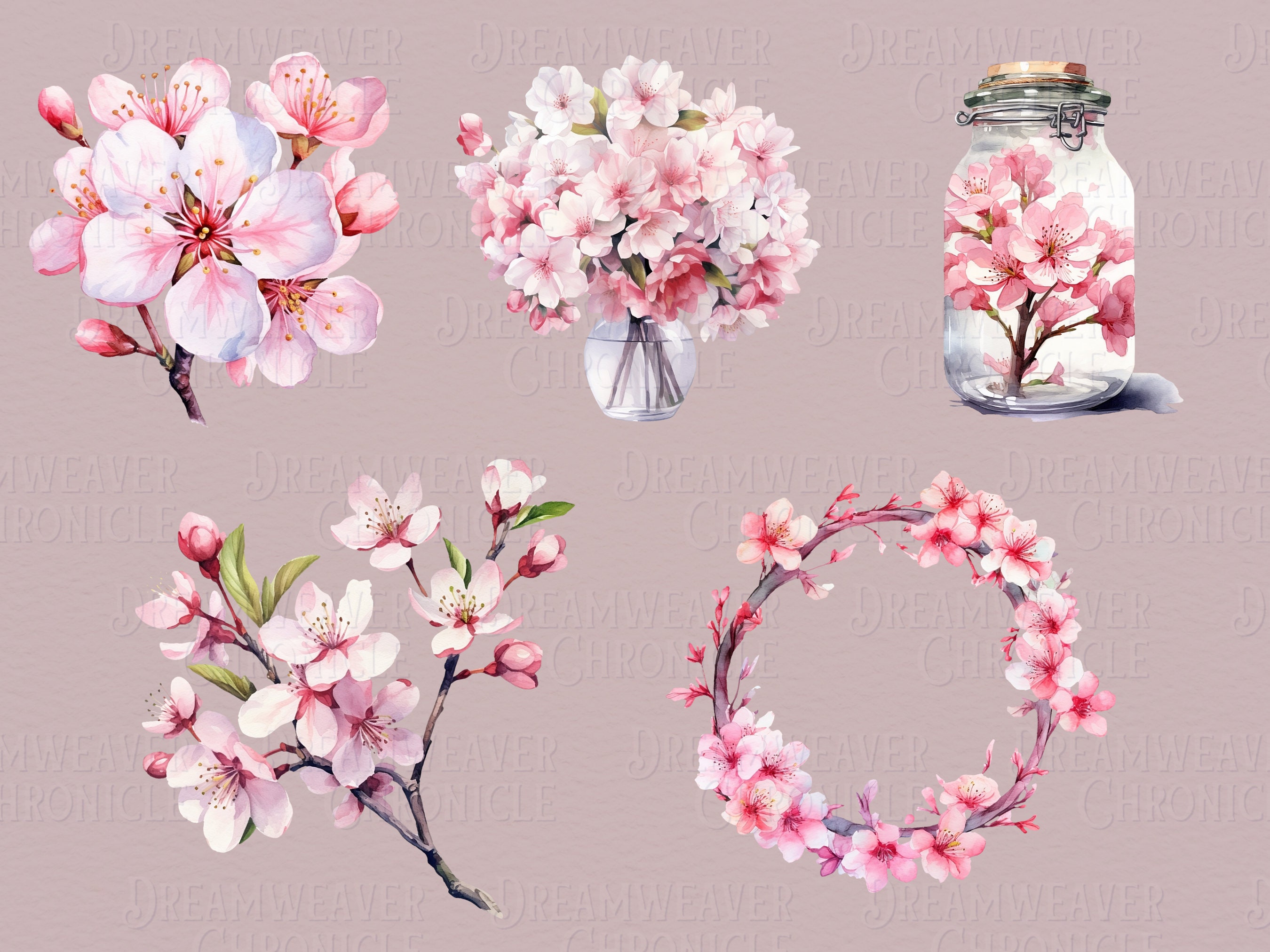 Cherry Blossoms PNG Flower Clipart Spring Watercolor Clip - Etsy