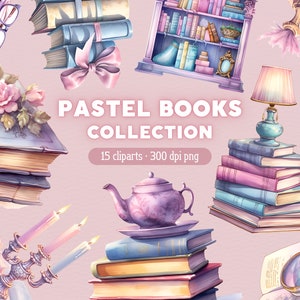 Watercolor Pastel Books PNG, Bookish Clipart, Books Stacks Clip Art ...