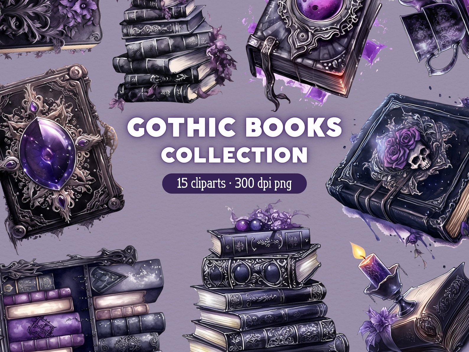 Gothic Books PNG, Bookish Clipart, Books Stacks Clip Art, Digital ...
