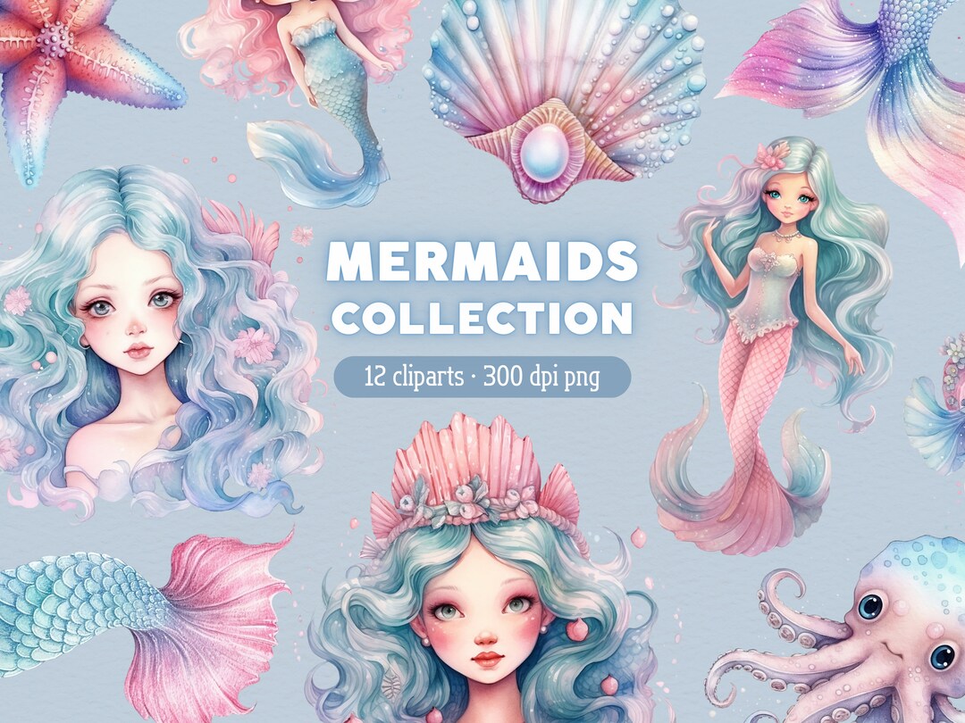 Mermaid Clipart, Underwater PNG, Sea Fantasy Clip Art, Bundle for ...
