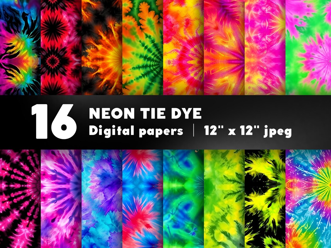 Neon Tie Dye Digital Papers, Tiedye Pattern, Tie and Dye Background ...
