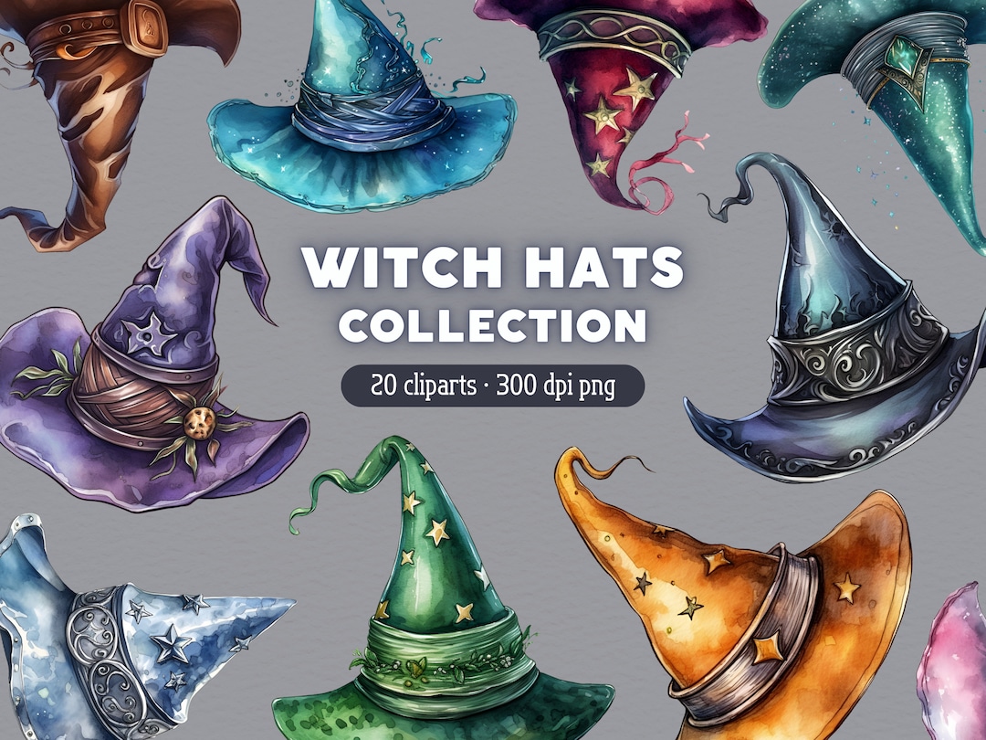 Witch Hat Clipart, Halloween PNG, Witchy Clip Art, Mystical PNG, Bundle ...