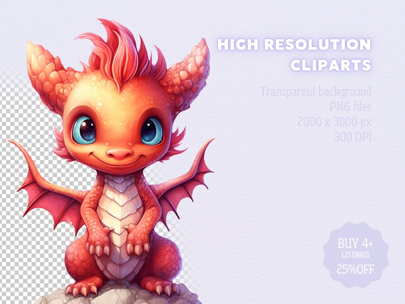 Baby Dragons PNG Cute Fantasy Dragons Clipart Watercolor - Etsy