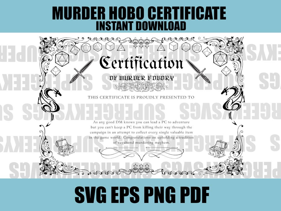 Dungeons and Dragons Murder Hobo Certificate Bundle SVG Dungeon and ...