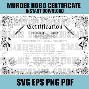 Dungeons and Dragons Murder Hobo Certificate Bundle SVG - Etsy