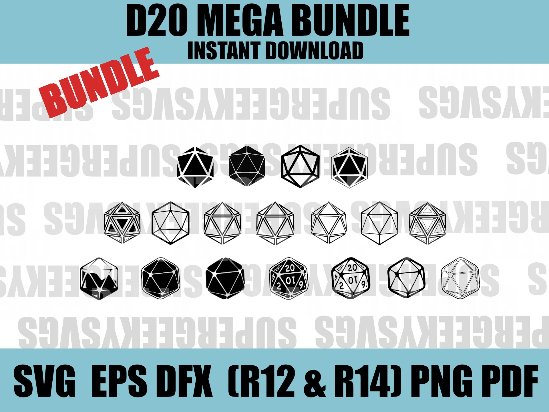 D20 Dungeons and Dragons Polyhedral Dice Bundle SVG Dungeon and Dragon ...