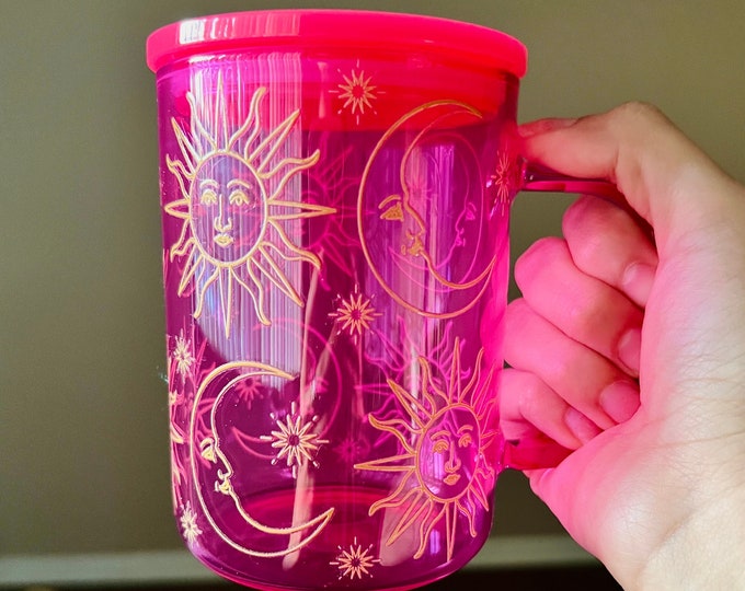 Cute Celestial Glass Cup, Stars and Moon Glass Can, Lunar Iced Coffee ...