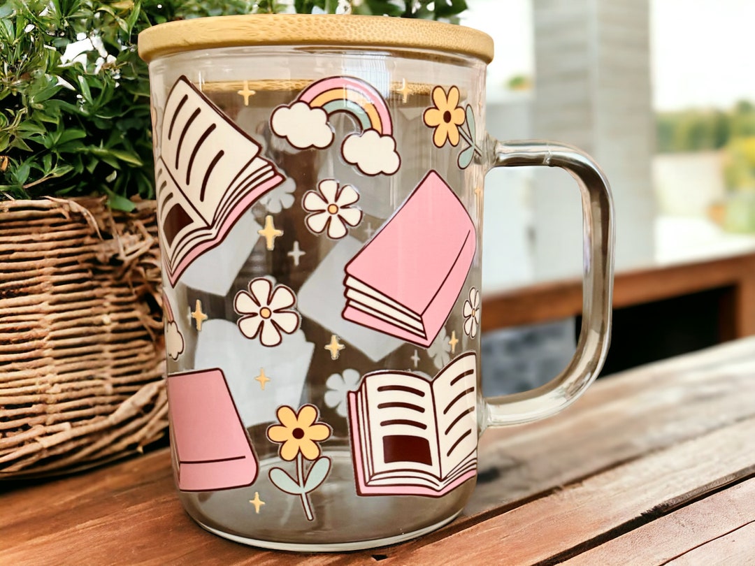 Cute Book Lover Glass Cup, Book Glass Can, Iced Coffee Cup, Coffee ...