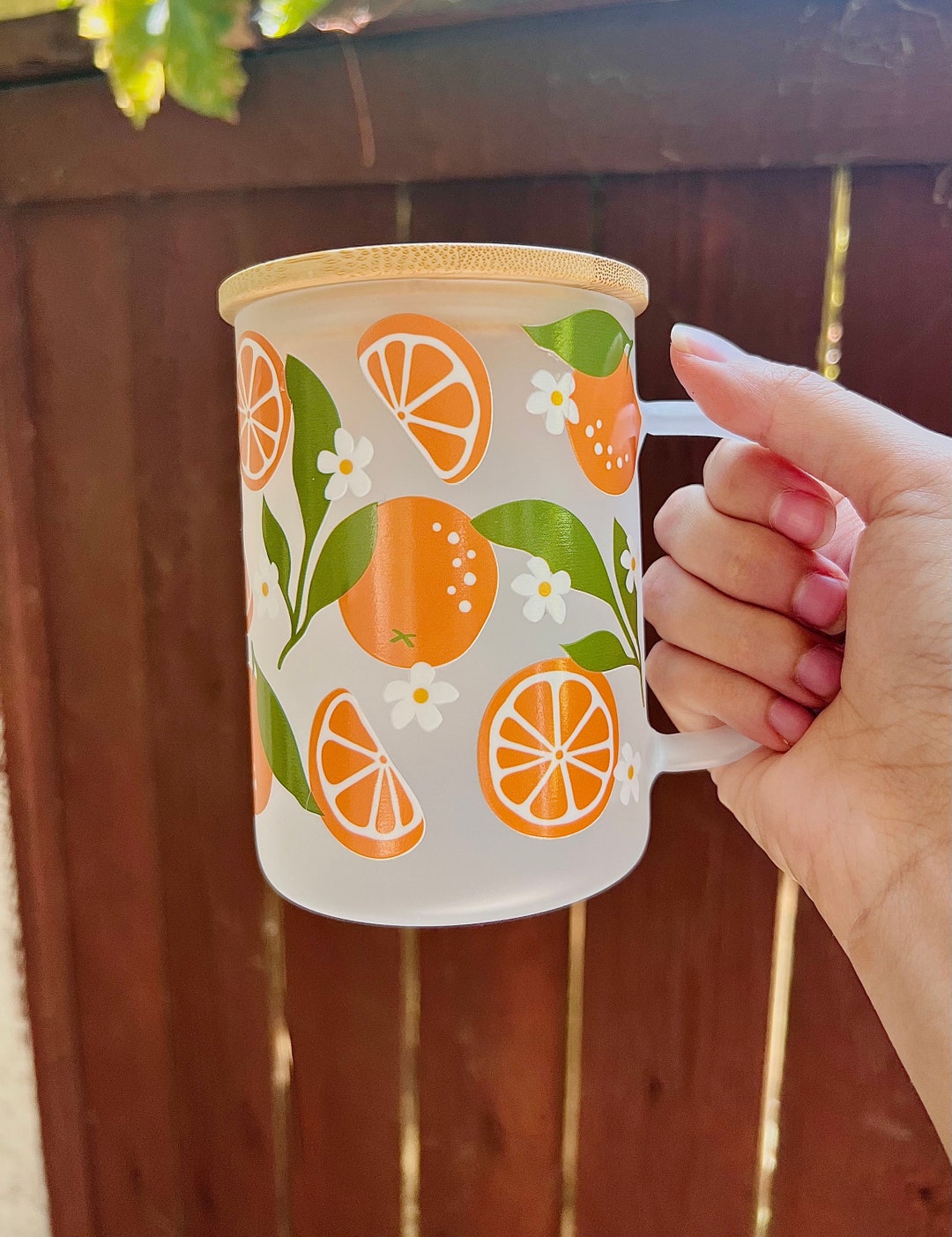 Fruit Glass Cup, Orange Frosted Cup, Iced Coffee Cup, Frosted Coffee ...