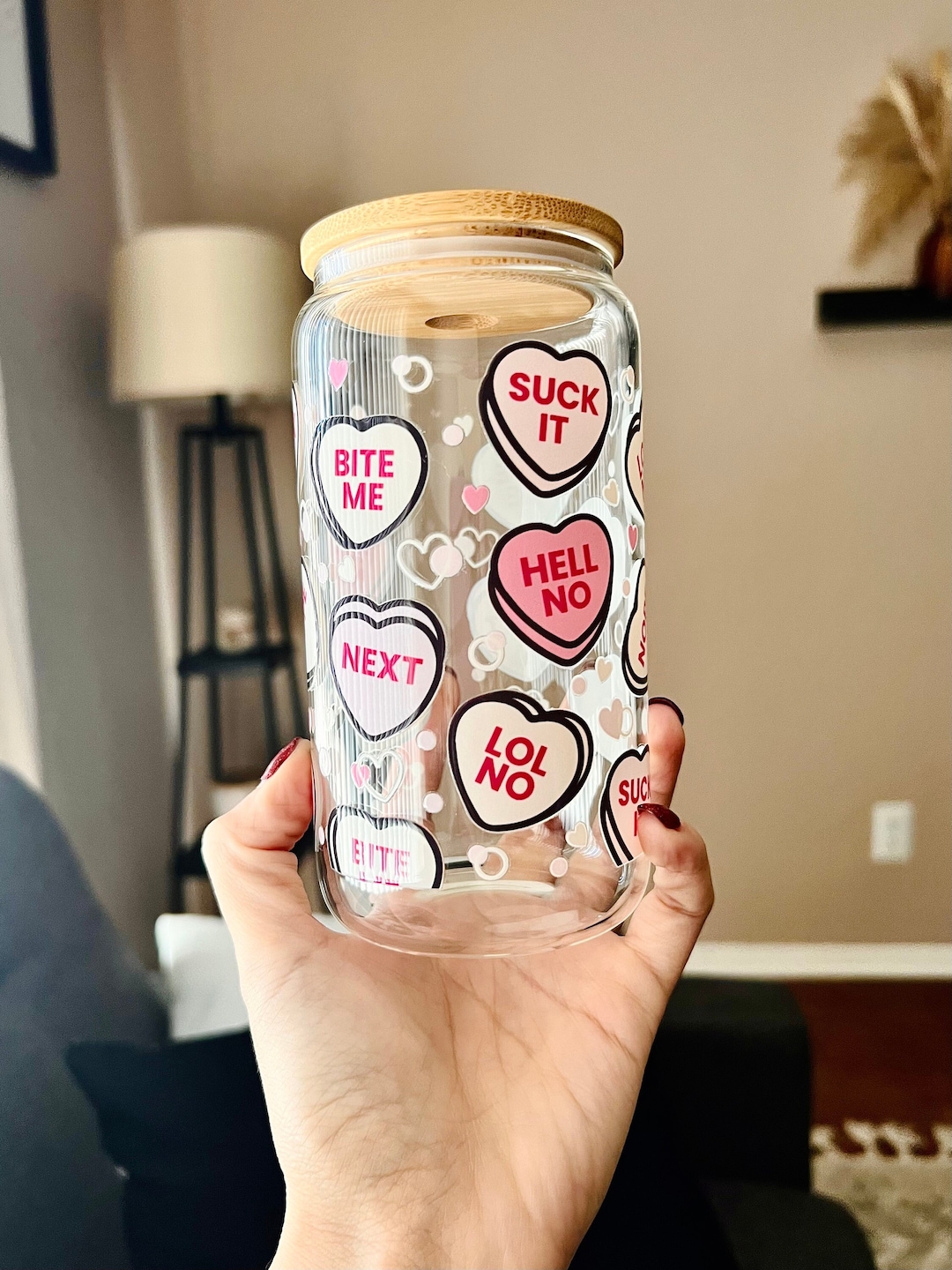 Anti-valentines Day Glass Cup, Heart Iced Coffee Cup, Valentines Gift ...