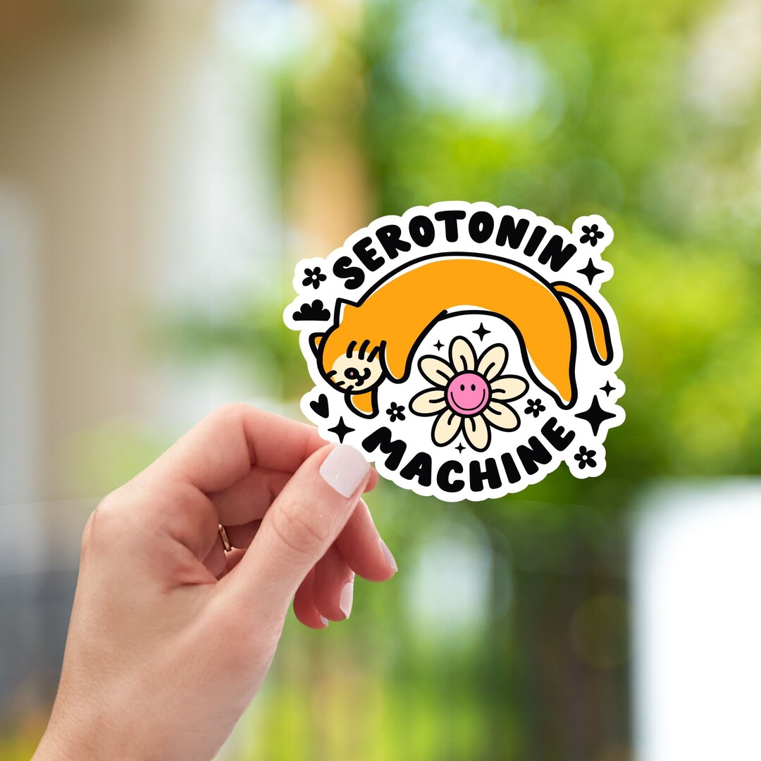 Serotonin Sticker, Self Care Sticker, Cat Book Sticker, Anxiety Sticker ...