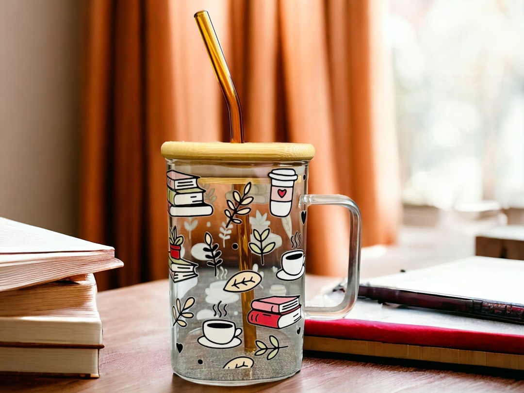 Cute Book Lover Glass Cup, Bookish Gift Idea, Bookworm Glass Can ...
