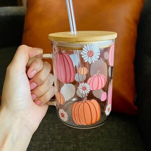 Cute Winter Glass Cup, Fall Iced Coffee Cup, Fall Coffee Cup, Glass Cup ...