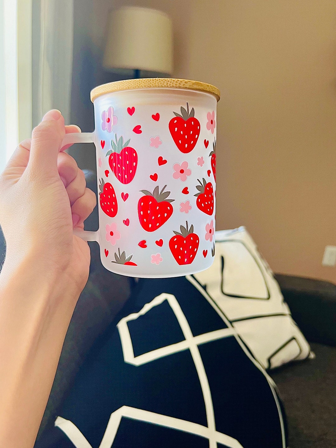 Cute Fruit Mug, Fruit Glass Cup, Strawberry Frosted Cup, Iced Coffee ...